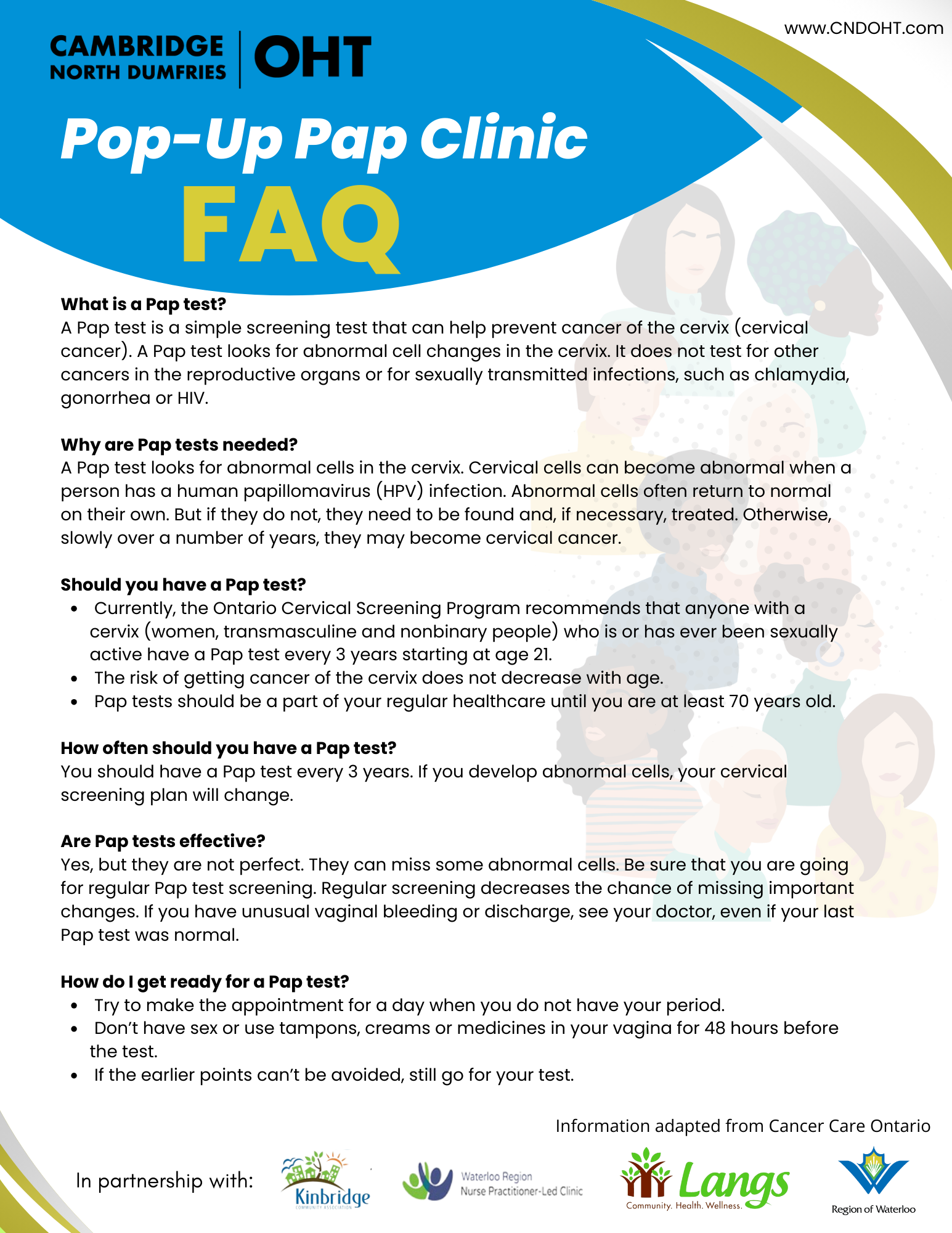 Community Pop-Up PAP Clinic – Waterloo Region Nurse Practitioner-Led Clinic